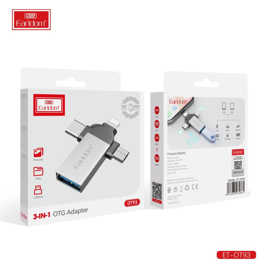Earldom OT93 (OTG+USB) To iPhone/micro/Type-C Adapter - MK Mobile