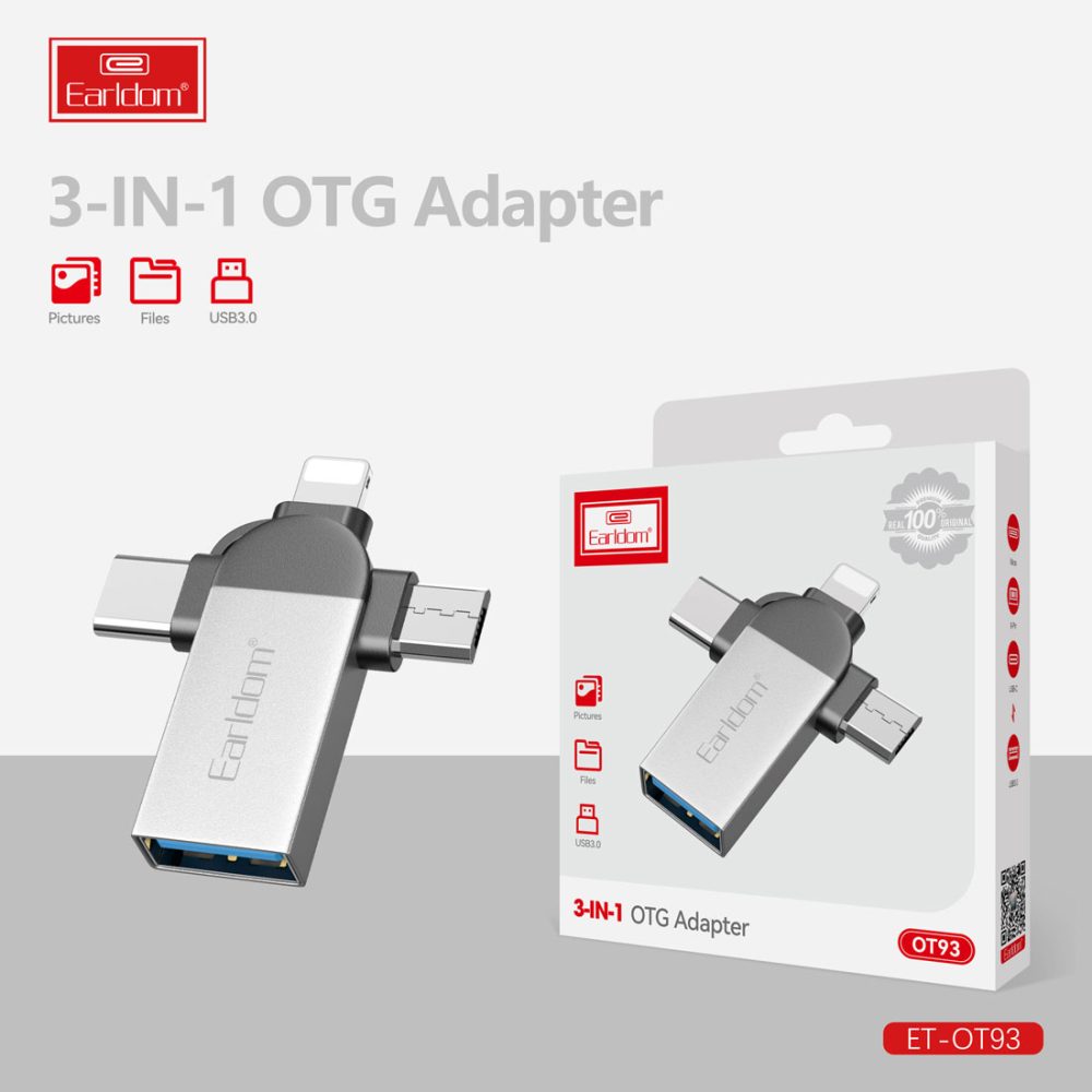 Earldom OT93 (OTG+USB) To iPhone/micro/Type-C Adapter - MK Mobile